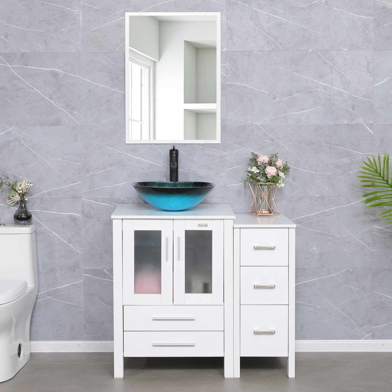 ECLIFE 3 combo 36" Single Bathroom Vanity Set with Veseel Sink, Faucet, Drain - Wayfair Canada